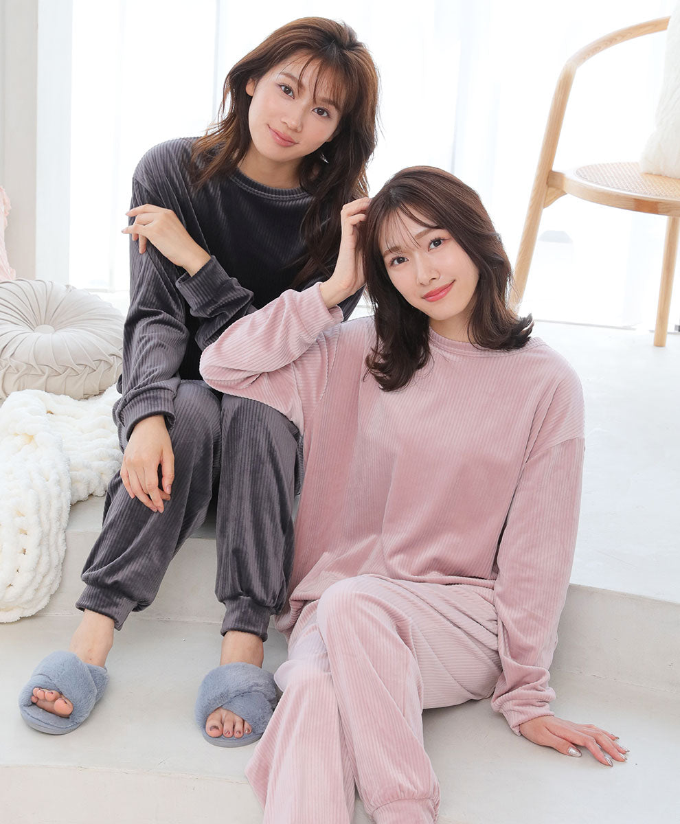Pillowy soft boa Long Sleeves Top and Bottom Set | aimerfeel