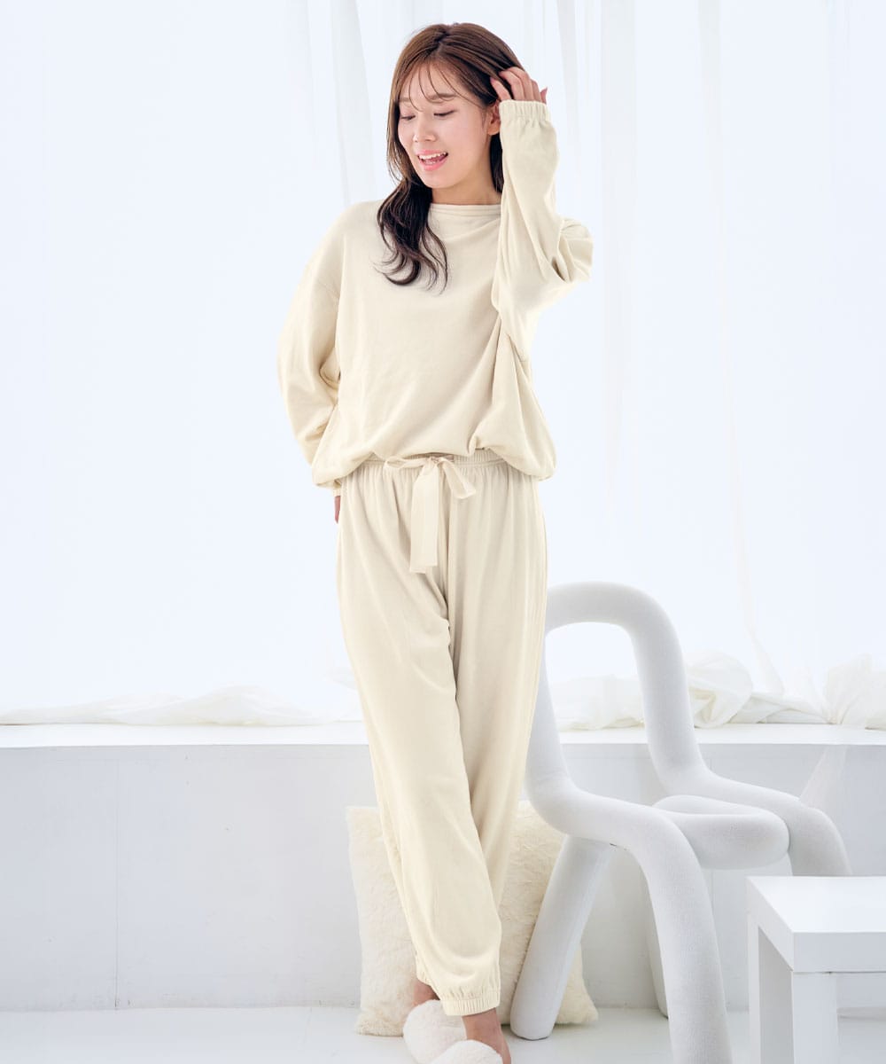 Basic Stretch Soft Fleece Top and Bottom Set | aimerfeel
