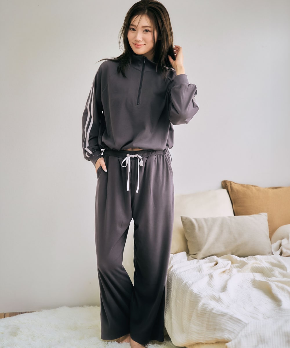 Fleece Half-Zip Side Stripe Top and Bottom Set | aimerfeel