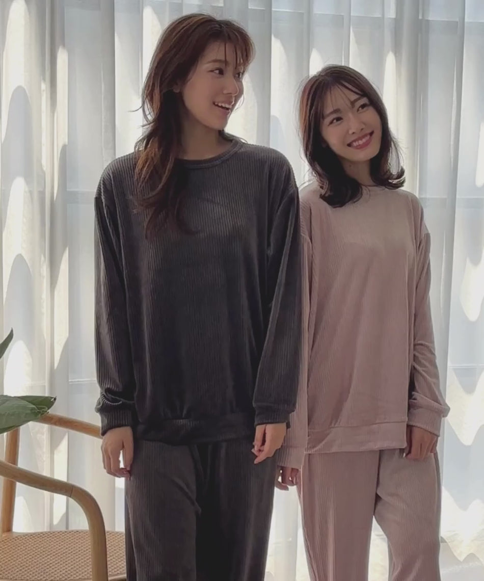 Pillowy soft boa Long Sleeves Top and Bottom Set | aimerfeel